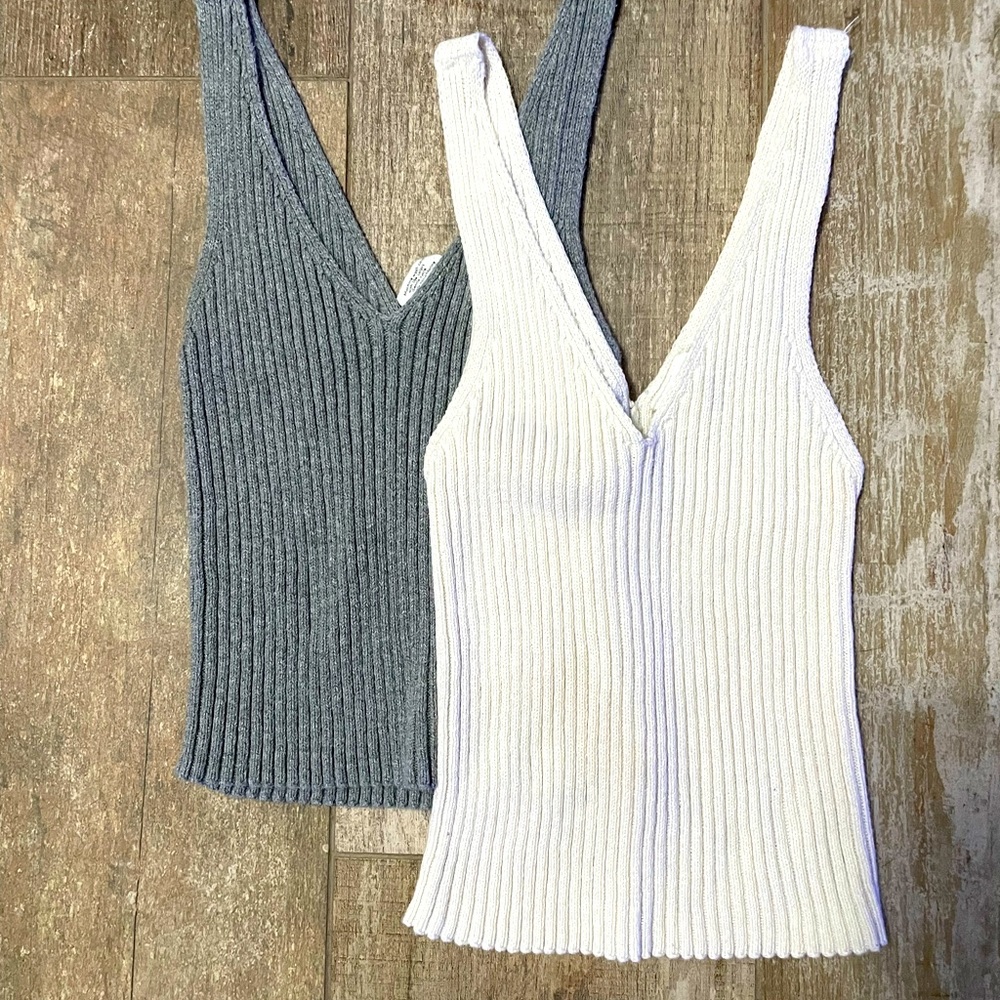 Gray And White Tank Top Crop Tops Size Extra Small - Gem